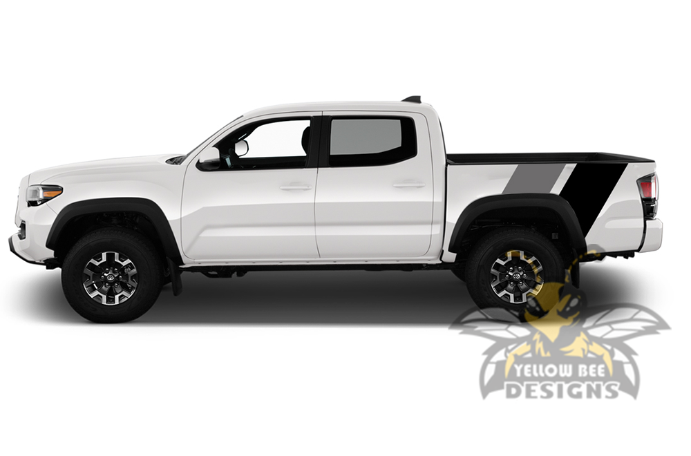 Racing Dual Toyota Tacoma retro stripes decals Graphics Grey, Black